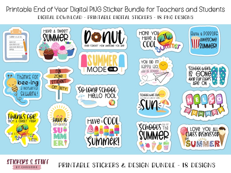 Printable End of Year Digital PNG Sticker Bundle Designs for - Etsy