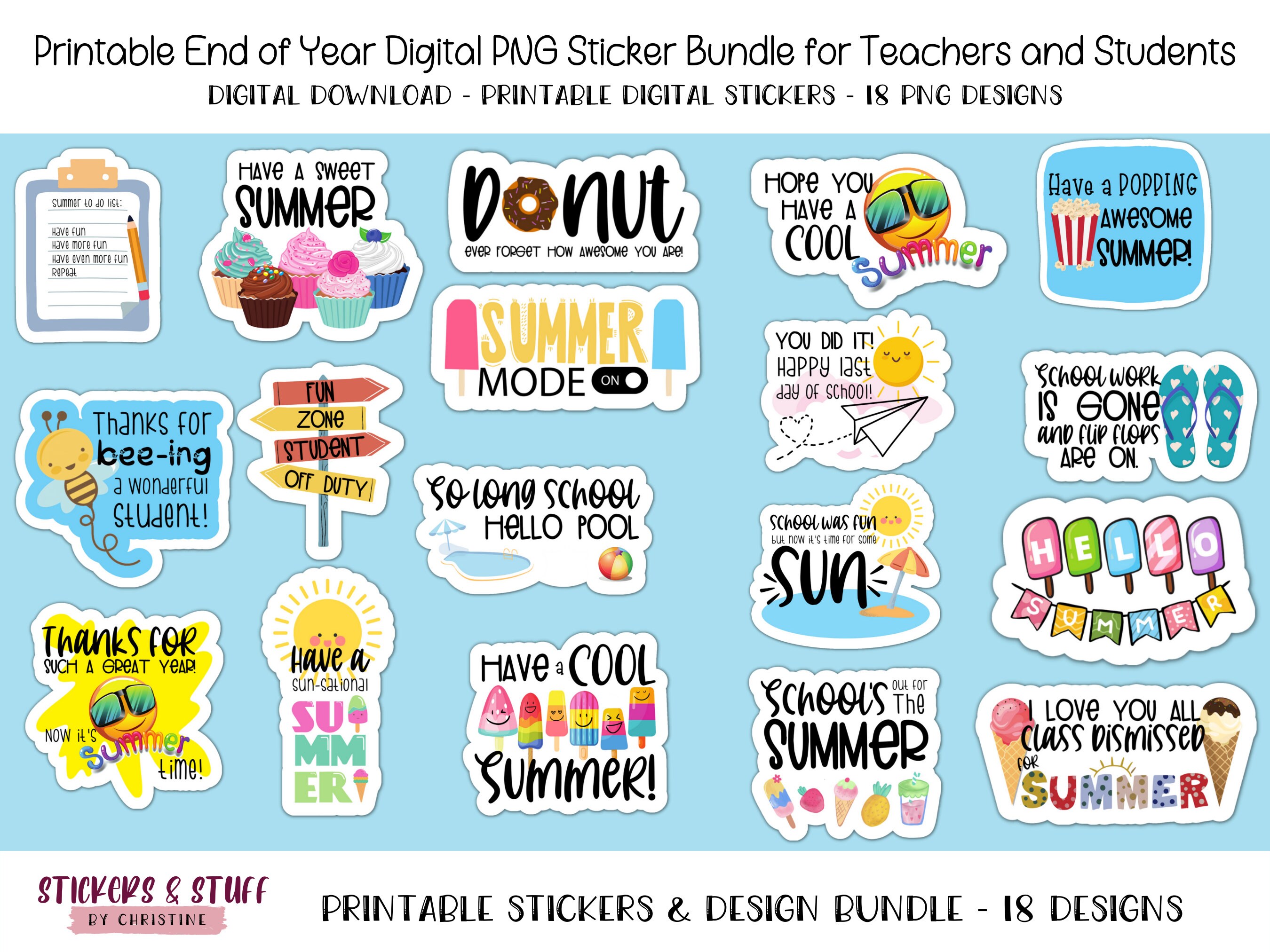 Printable End of Year Digital PNG Sticker Bundle Designs for - Etsy UK