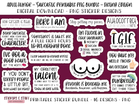 Printable Adult Humor Sarcastic PNG Design Bundle for Stickers - Etsy