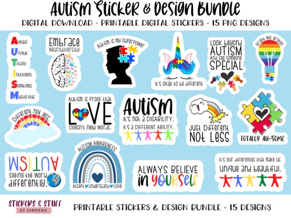 Printable Autism Sticker & Design Bundle Digital PNG Designs - Etsy ...