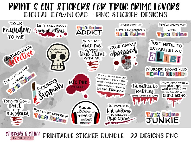 Printable PG True Crime Stickers Digital Download Print and - Etsy