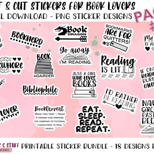 Printable Book Lover Stickers PNG Stickers Print and Cut - Etsy