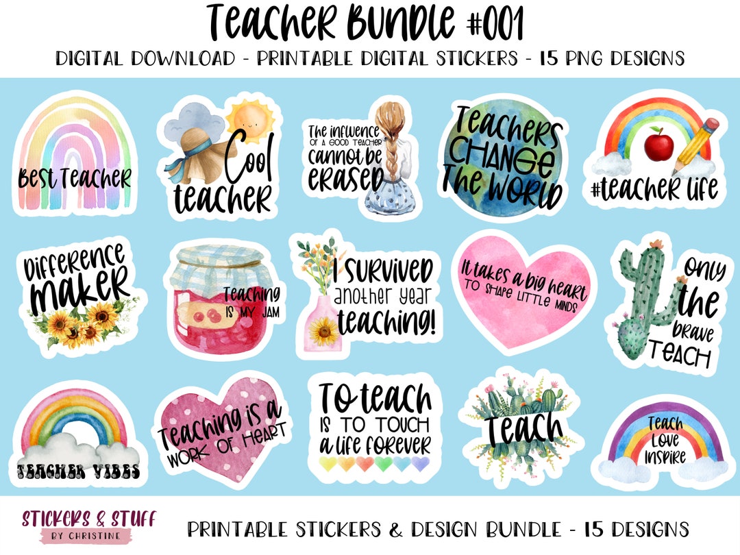 Printable Teacher PNG Sticker Design Bundle #1, Print and Cut Educator ...