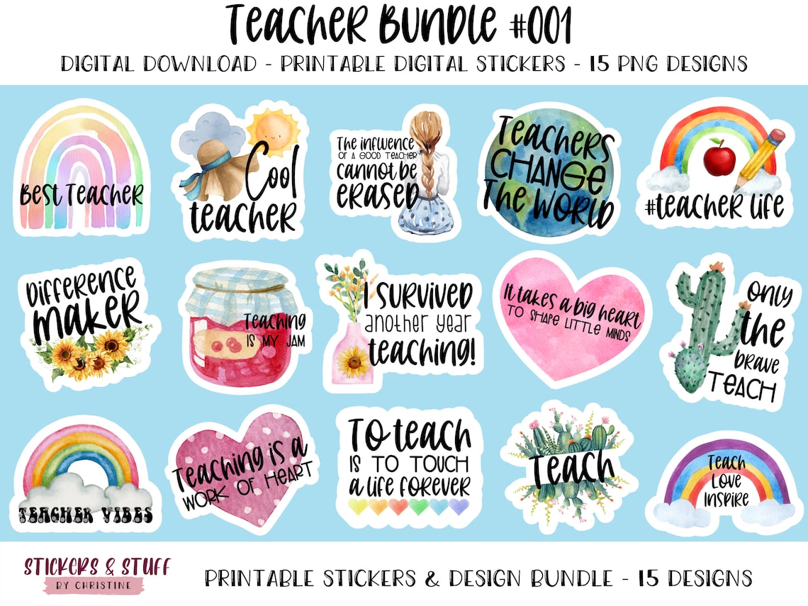 Printable Teacher PNG Sticker Design Bundle 1 Print and Cut - Etsy