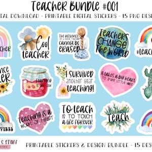 Printable Teacher PNG Sticker Design Bundle 1, Print and Cut Educator ...