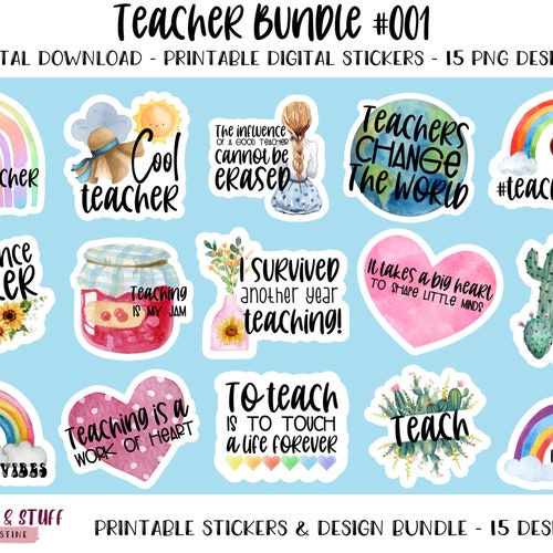 Printable Teacher PNG Sticker Design Bundle 1 Print and Cut - Etsy