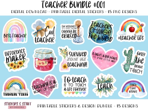 Printable Teacher PNG Sticker Design Bundle 1 Print and Cut - Etsy
