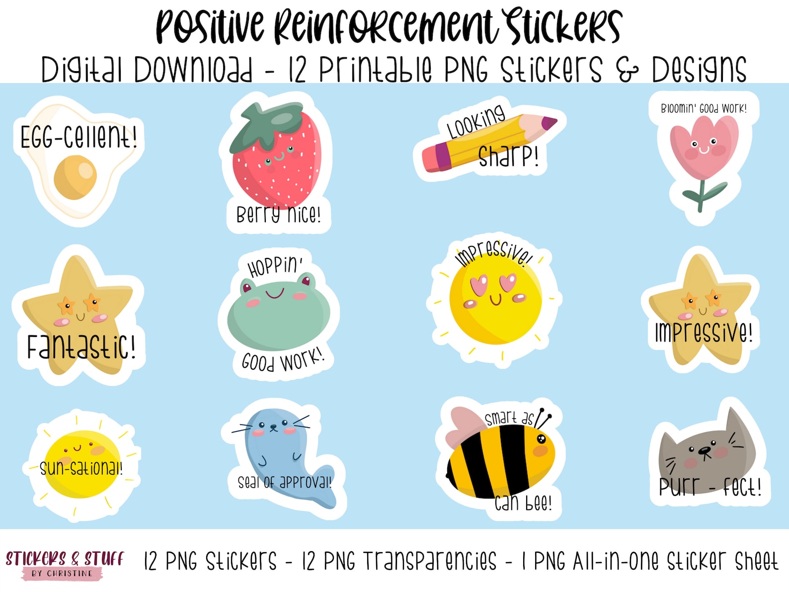 Printable PNG Positive Reinforcement Sticker Bundle, Classroom Digital ...