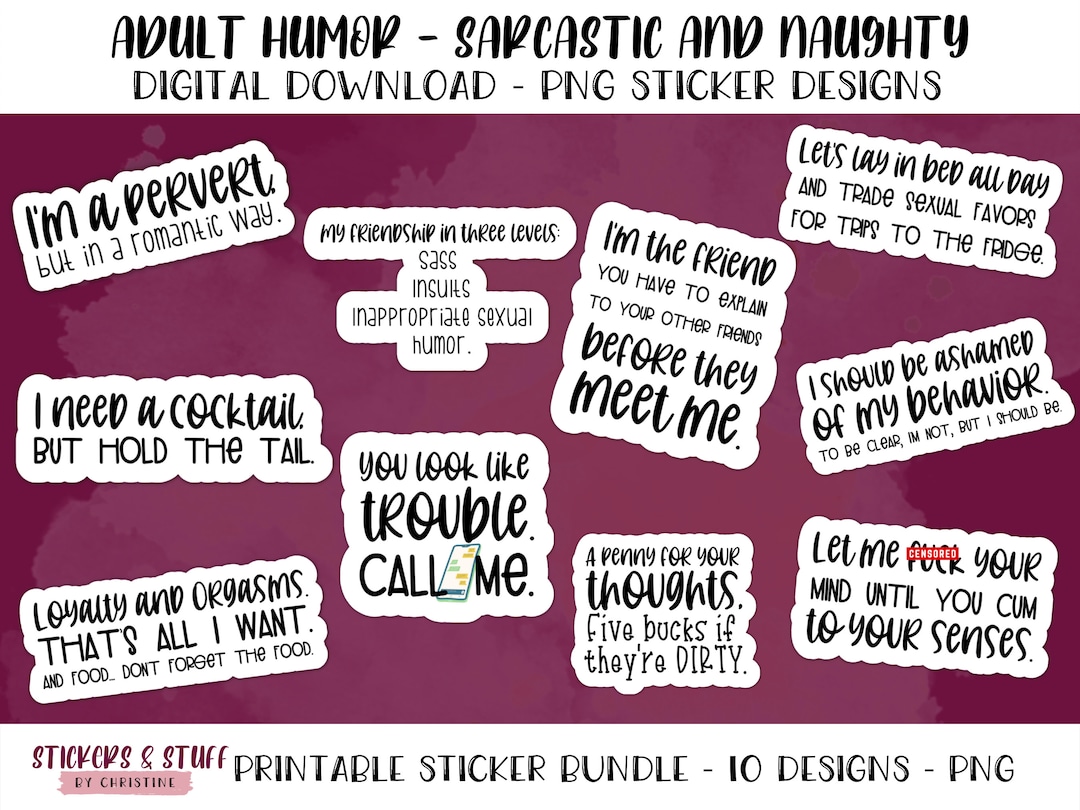 Printable Adult Sarcastic Funny Sticker Bundle, Printable PNG Digital ...