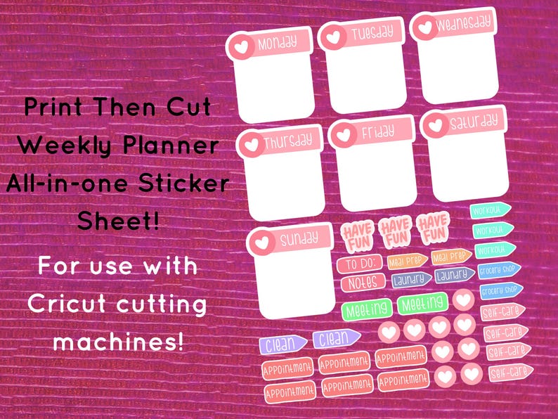 Cute Printable Weekly Planner Digital Sticker Sheet, PNG Sticker Sheet ...