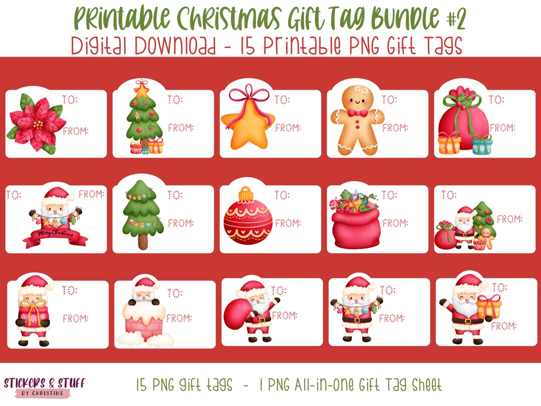 Printable PNG Christmas Gift Tag Bundle #2, DIY Christmas Gift Tags ...