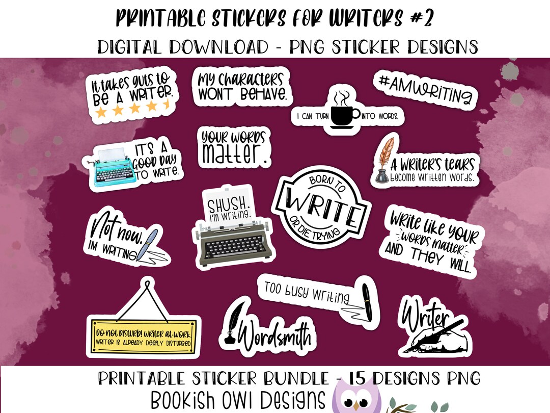 Printable Writing / Writer's Design Bundle Pack 2, PNG Digital Download ...