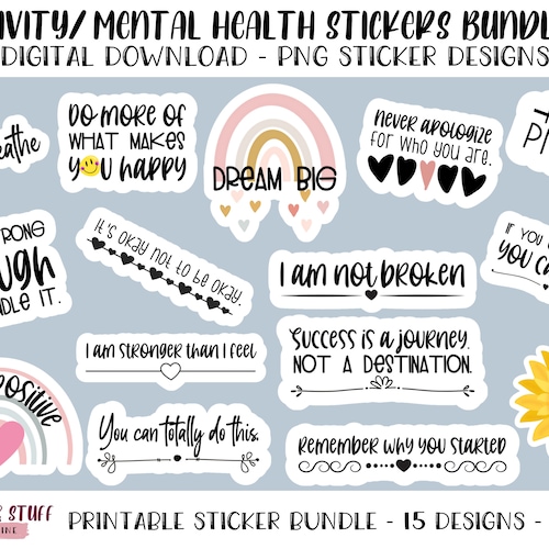 Positivity / Mental Health Printable Sticker Bundle Digital - Etsy