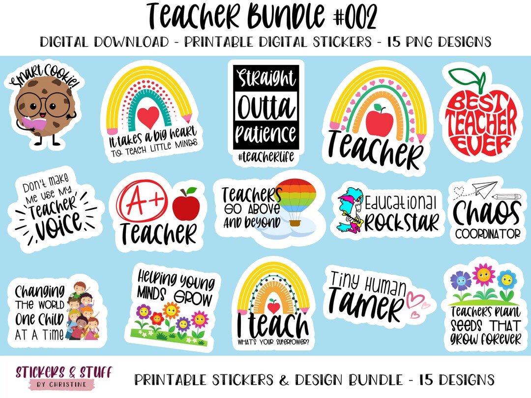 Printable Teacher PNG Sticker Design Bundle #2, Print Then Cut Designs ...
