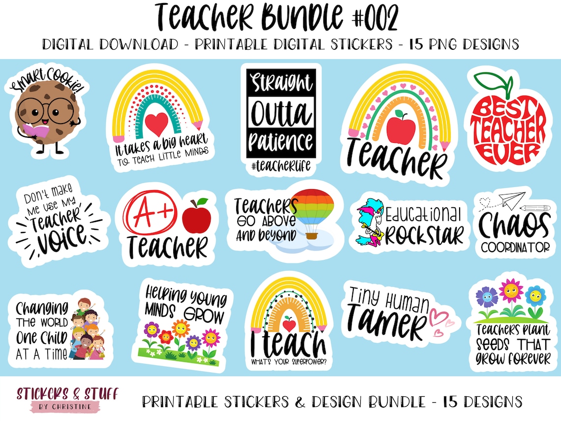 Printable Teacher Png Sticker Design Bundle 2 Print Then Cut Etsy Uk