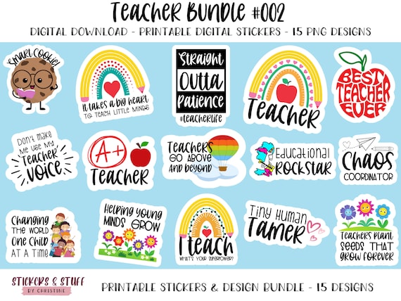 Printable Teacher PNG Sticker Design Bundle 2 Print Then Cut | Etsy UK