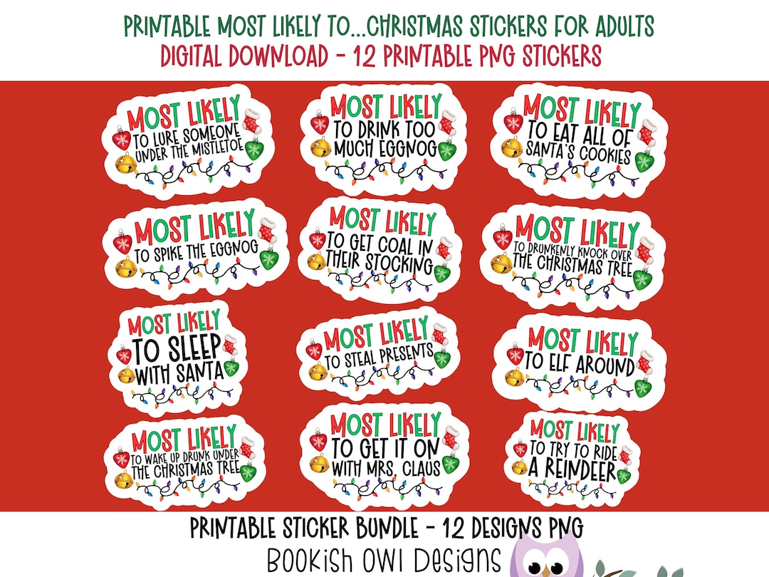 Most Likely to Christmas Stickers and Designs, Instant Download ...