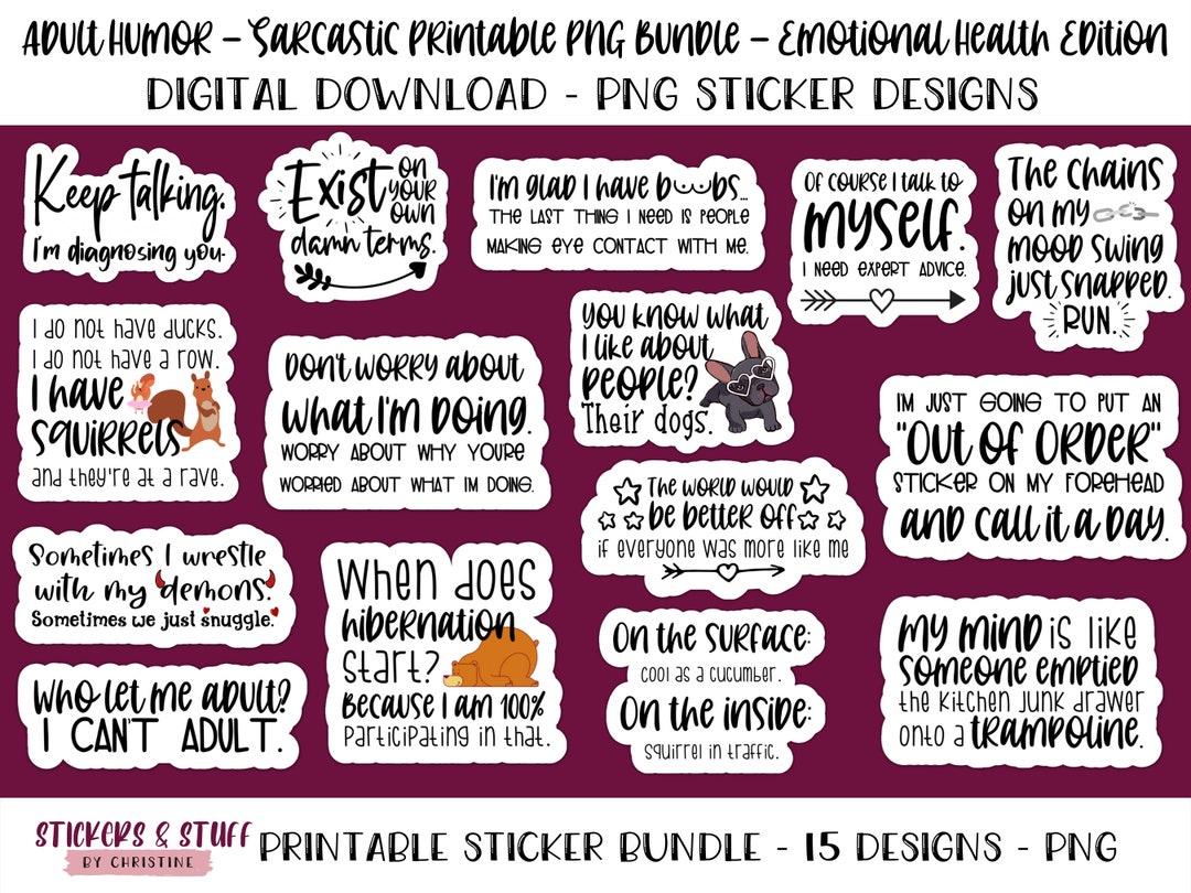 Printable Adult Humor Sarcastic PNG Design Bundle Emotional Health ...