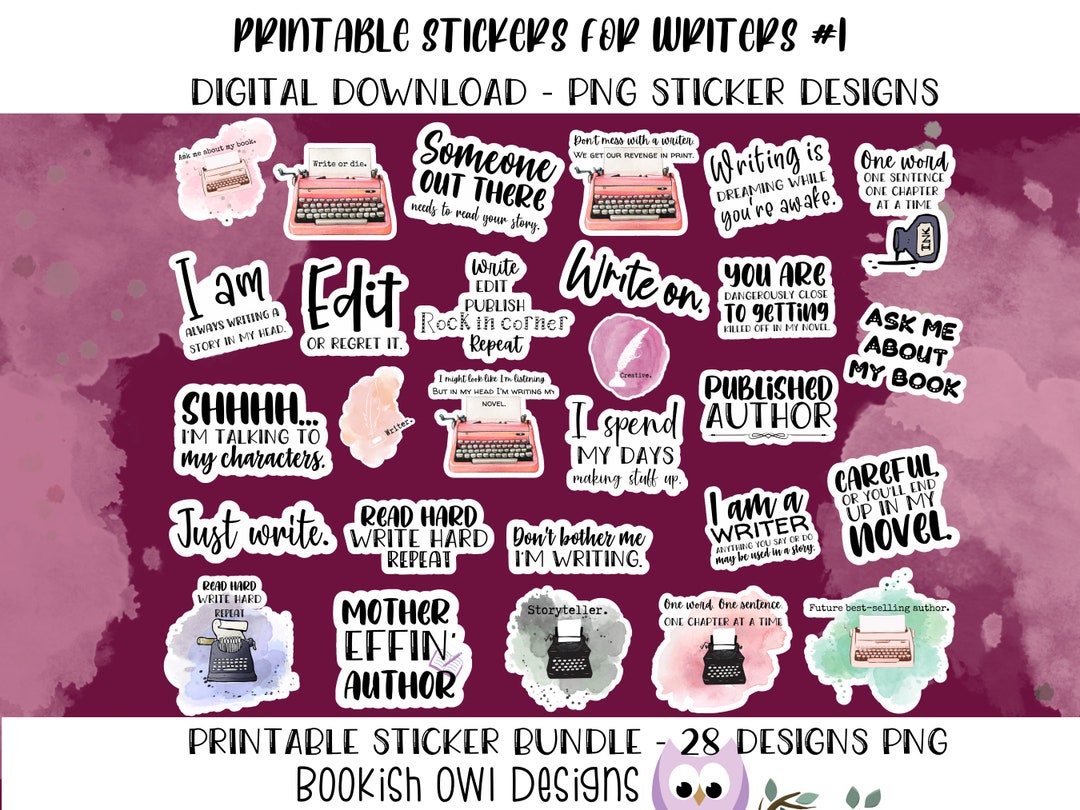 Printable Writing / Writer Stickers PNG Stickers for Print and Cut ...
