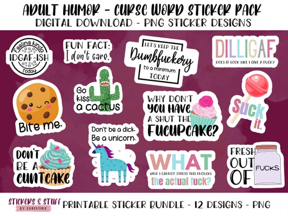 Swear Word Bundle PNG Print and Cut Stickers Adult Content - Etsy