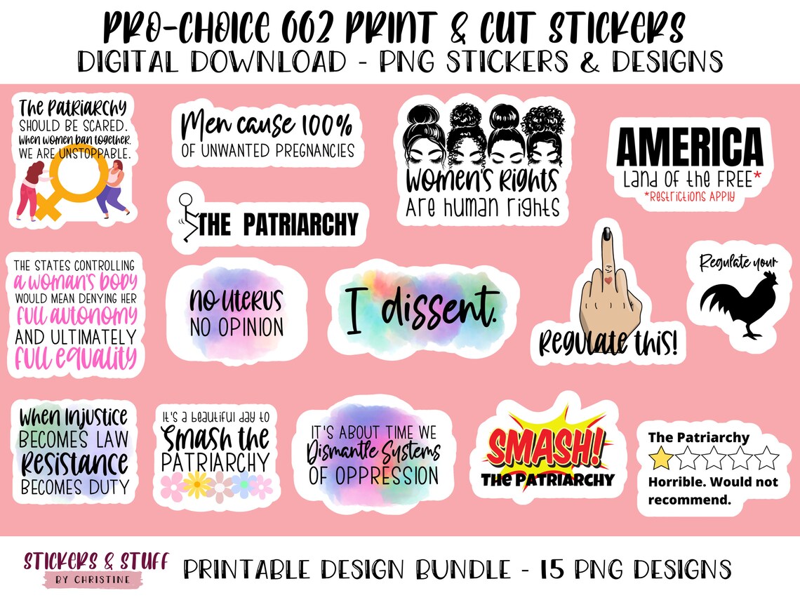 Pro-choice Printable PNG Digital Sticker and Design Bundle, Women's ...
