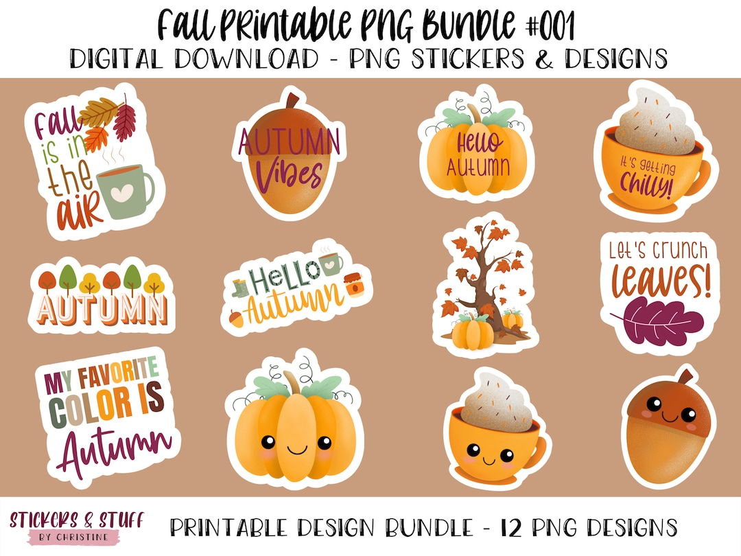 Fall Printable PNG Bundle, Autumn Digital PNG Stickers and Designs ...