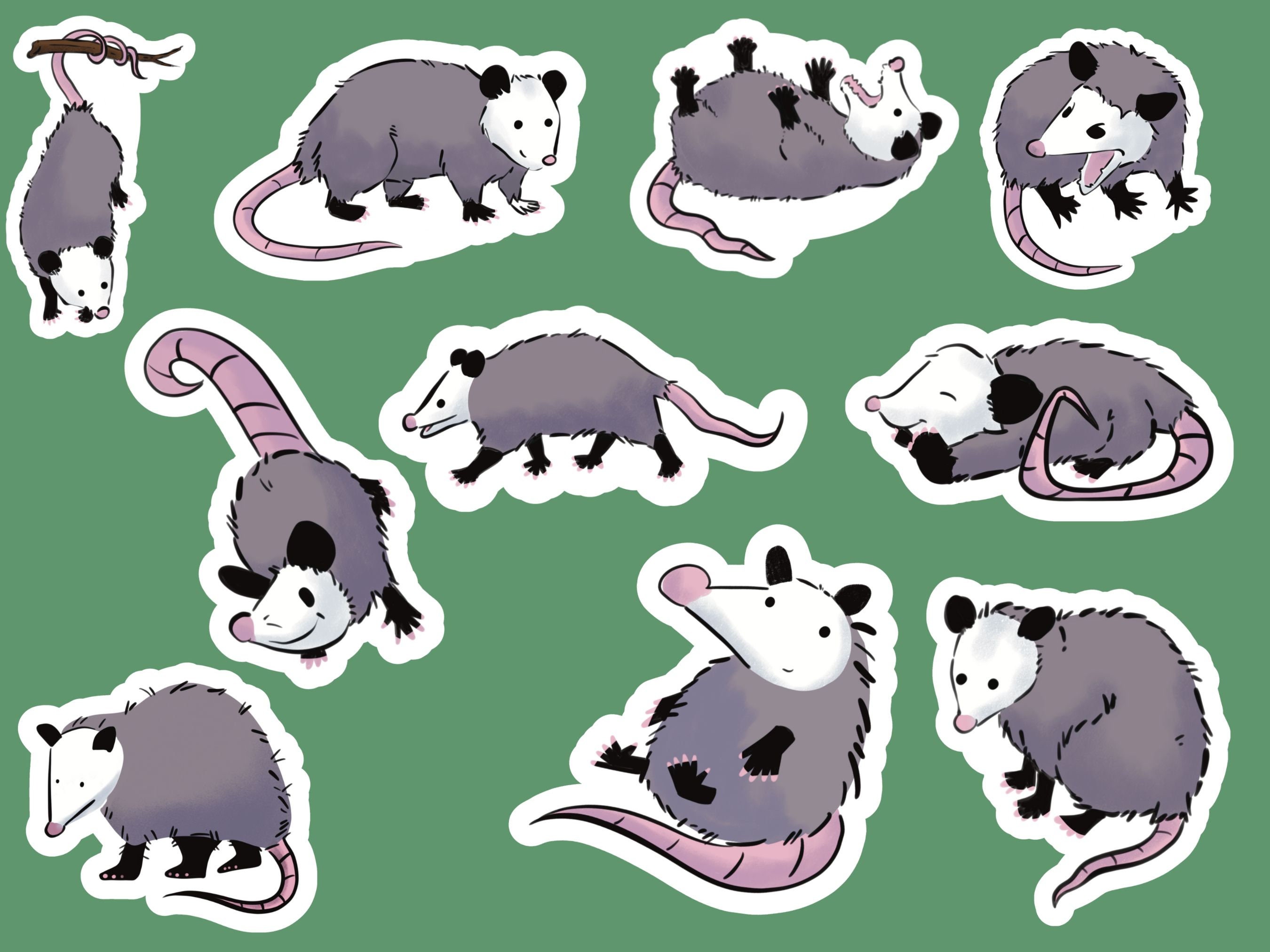 Possum Clip Art Sticker Designs: 10 Printable PNG Images (digital ...