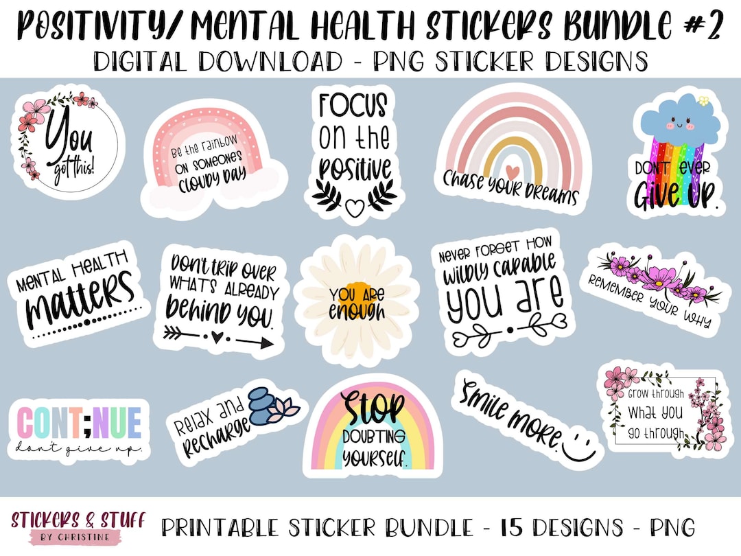 Positivity/mental Health Digital PNG Printable Sticker Designs, Print ...