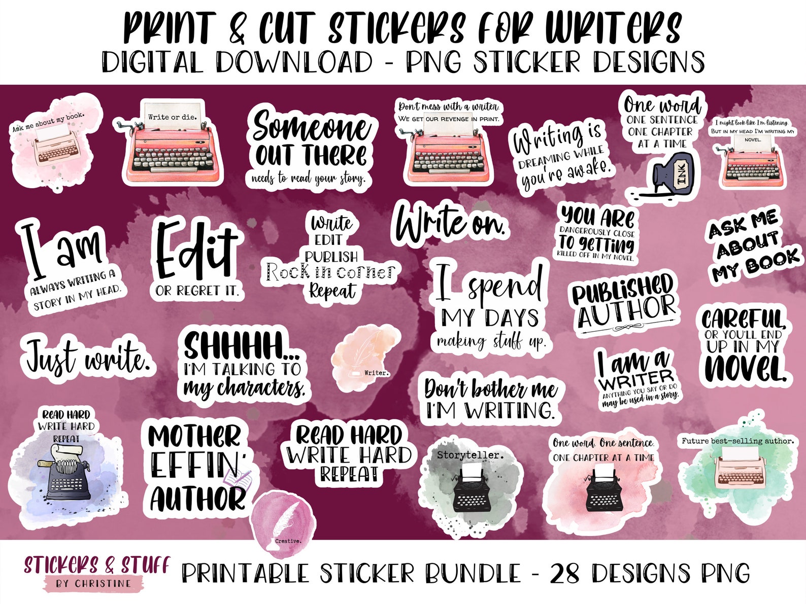 Printable Writing / Writer Stickers PNG Stickers for Print and - Etsy
