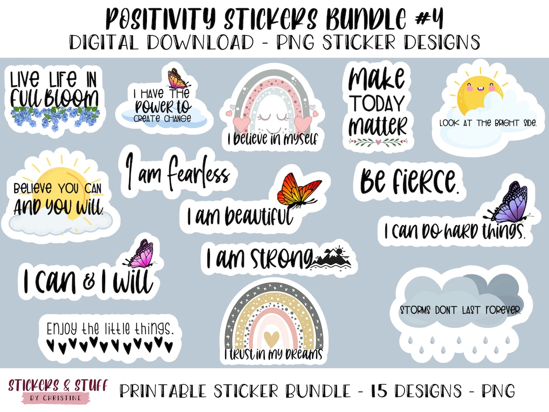 Positivity Design Bundle #4, Printable Stickers, PNG Sticker Bundle ...