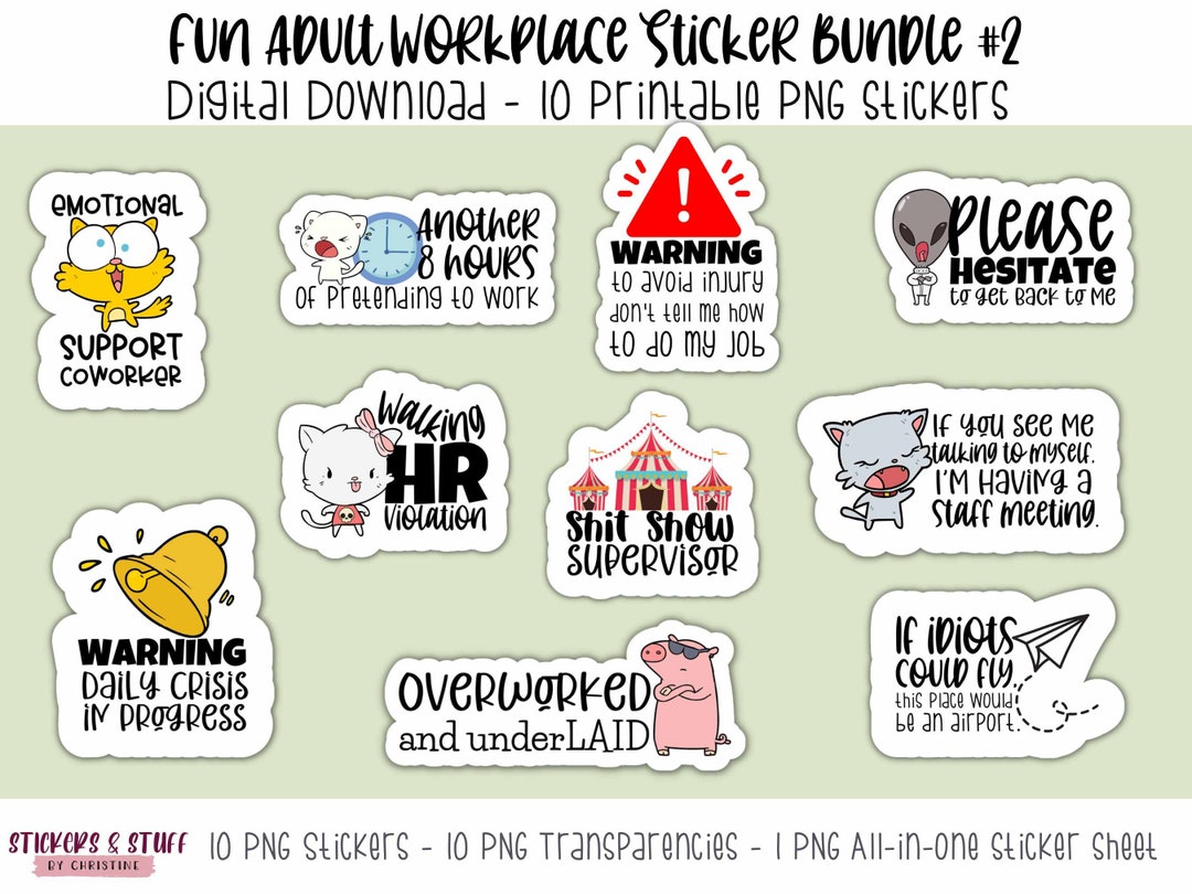 Printable PNG Stickers - Fun Adult Workplace Sticker Bundle - Digital ...