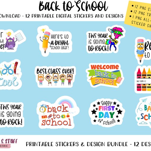 Back to School Printable PNG Stickers and Designs for Teachers - Etsy