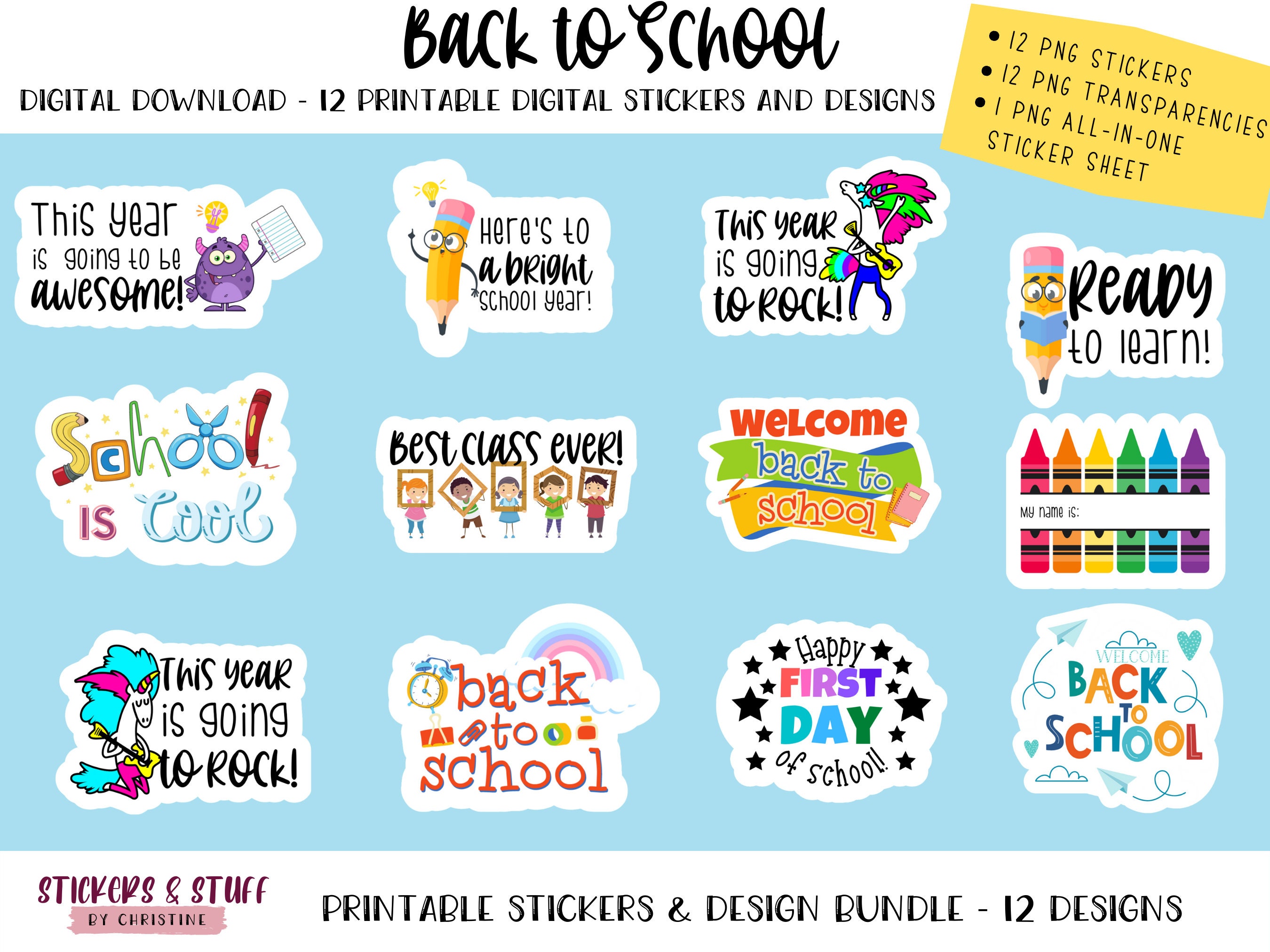 Back to School Printable PNG Stickers and Designs for Teachers and ...