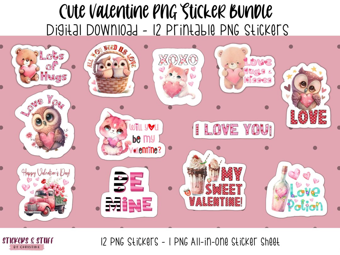 Cute Printable Valentine's Day PNG Sticker Bundle, PNG Print Then Cut ...