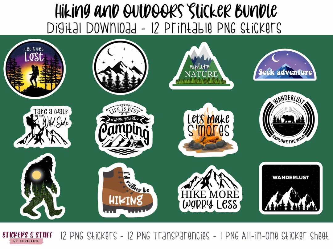 Hiking Stickers: Outdoors Adventure PNG Designs (digital Download) - Etsy
