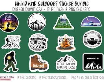 Printable Camping, Hiking and Outdoors PNG Digital Designs, Instant ...