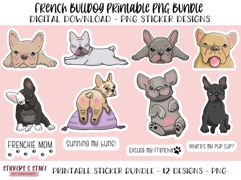 French Bulldog Printable PNG Sticker Bundle Frenchie DIY | Etsy