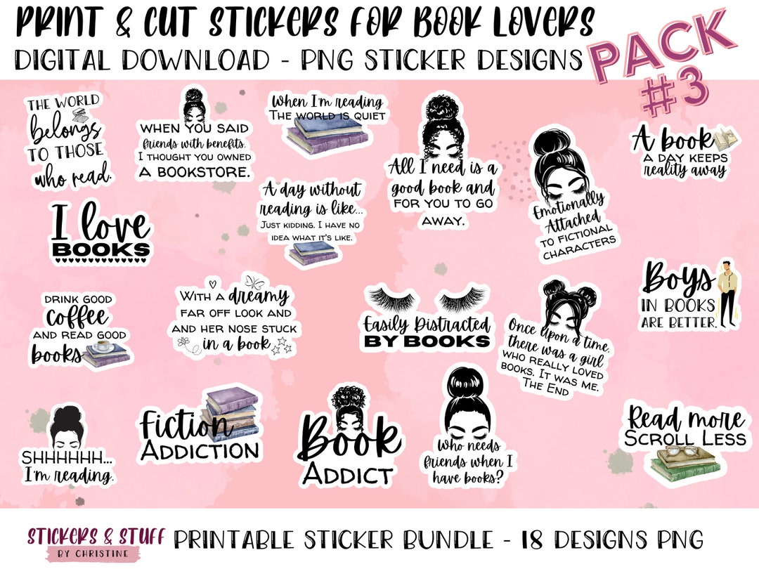 Printable Book Lover Stickers Pack 3 PNG Stickers for Print - Etsy