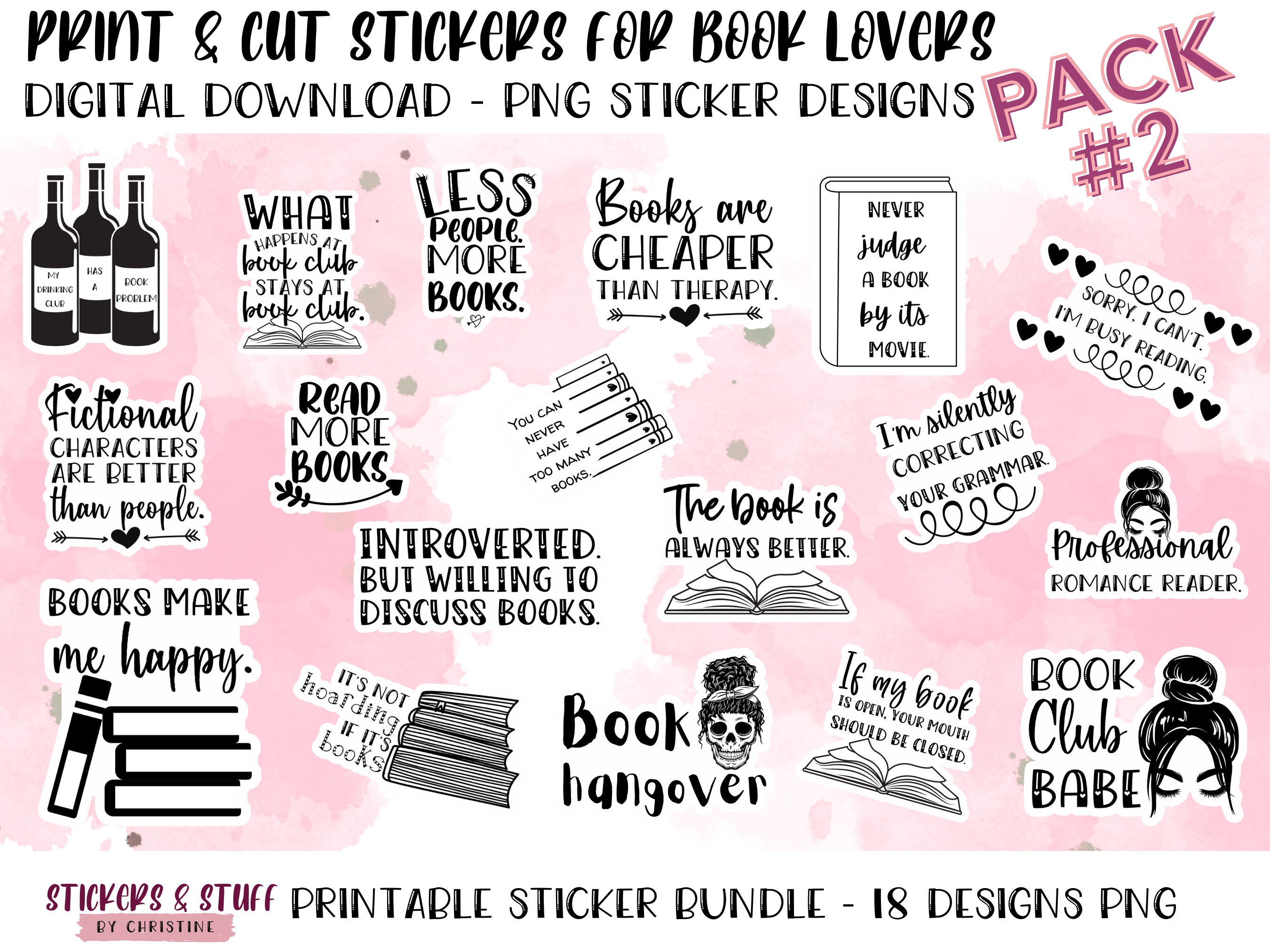 Printable Book Lover Stickers Pack 2 PNG Stickers for Print - Etsy