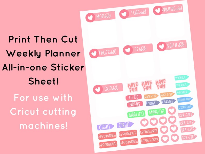 Cute Printable Weekly Planner Digital Sticker Sheet, PNG Sticker Sheet ...