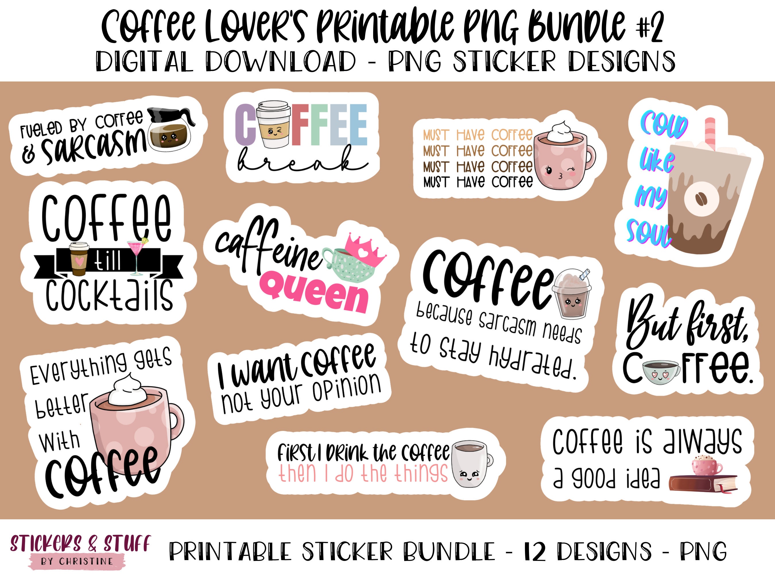 Coffee Lover's Printable PNG Design Bundle 2 Print Then - Etsy