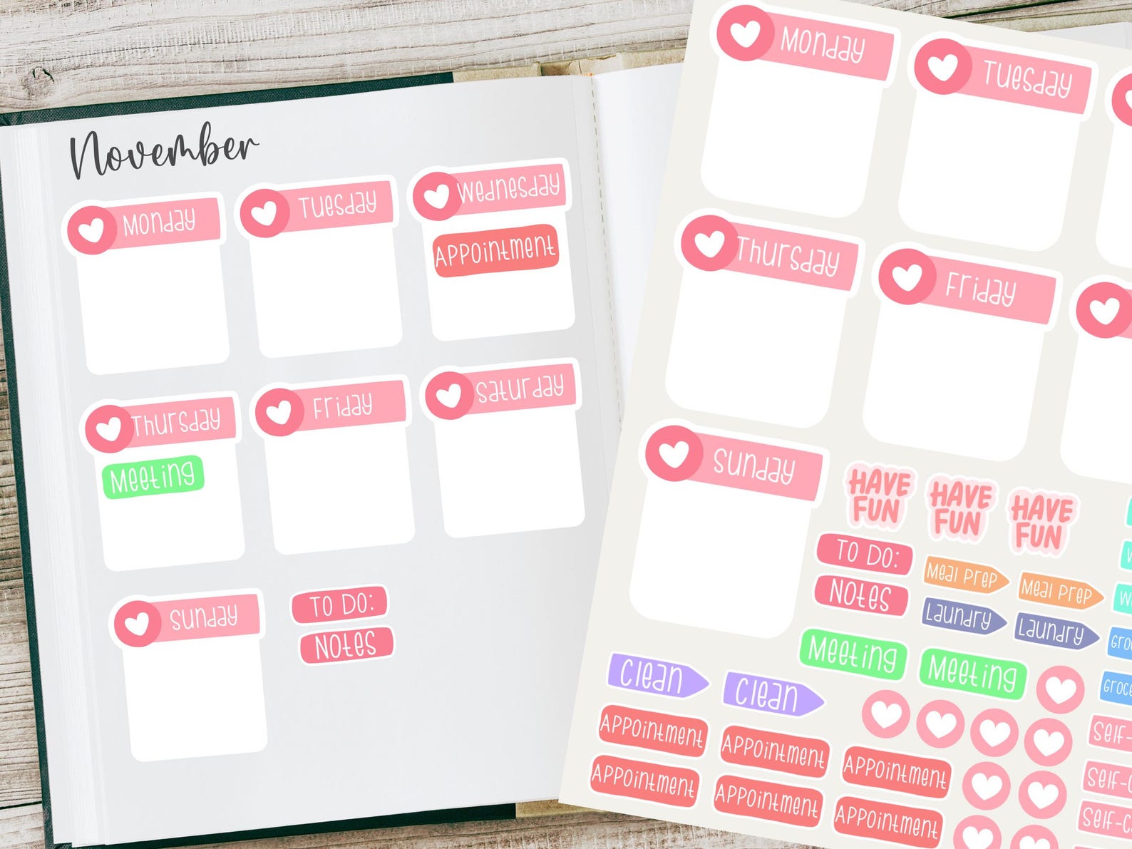 Cute Printable Weekly Planner Digital Sticker Sheet, PNG Sticker Sheet ...