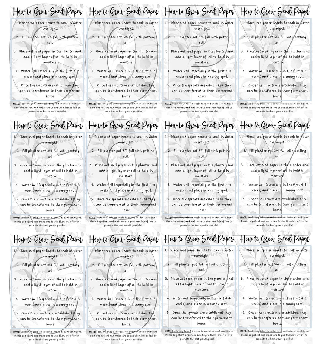 Digital Template - Seed Paper Growing Instructions Insert - Etsy