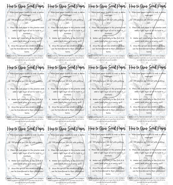 Digital Template Seed Paper Growing Instructions Insert | Etsy