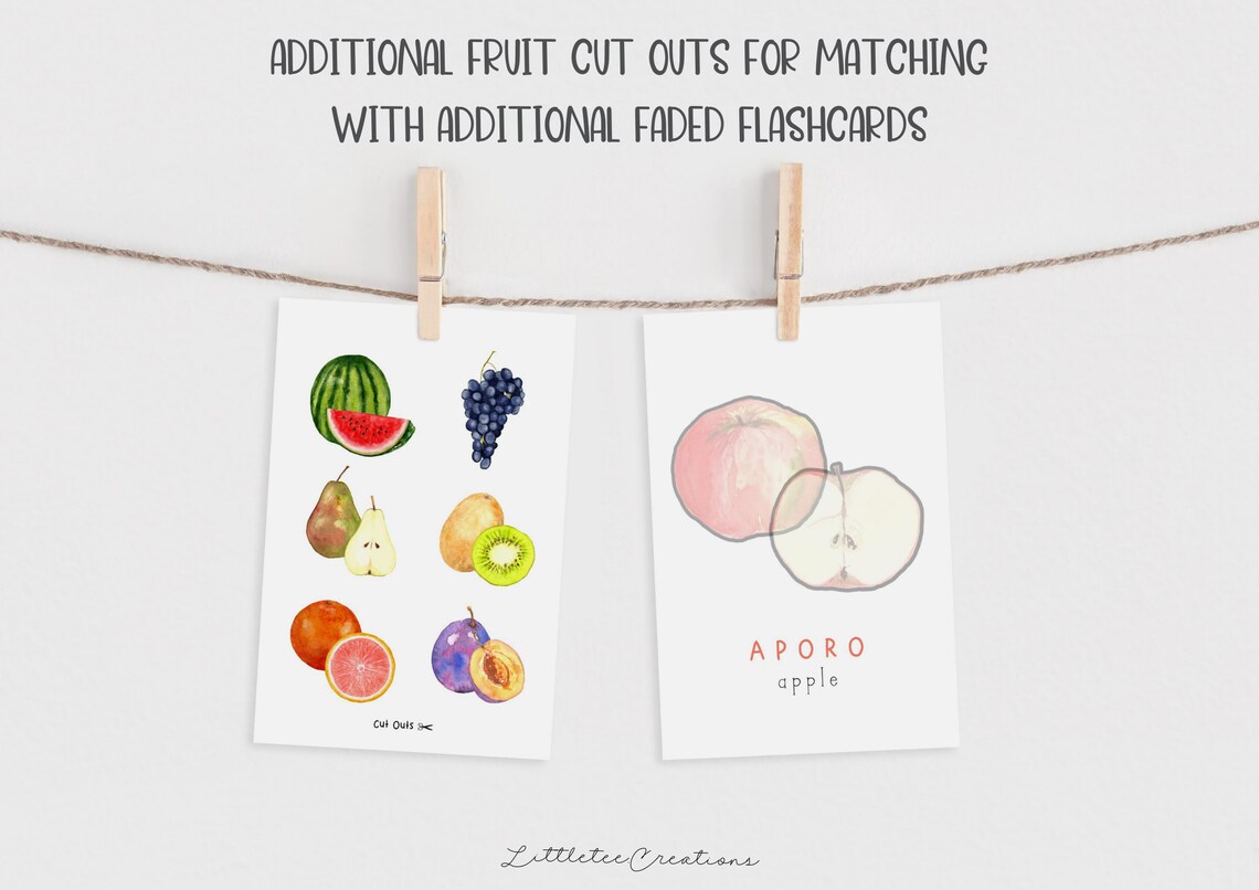 Watercolor Fruit Flashcards in Maori & English With Matching Fruits ...