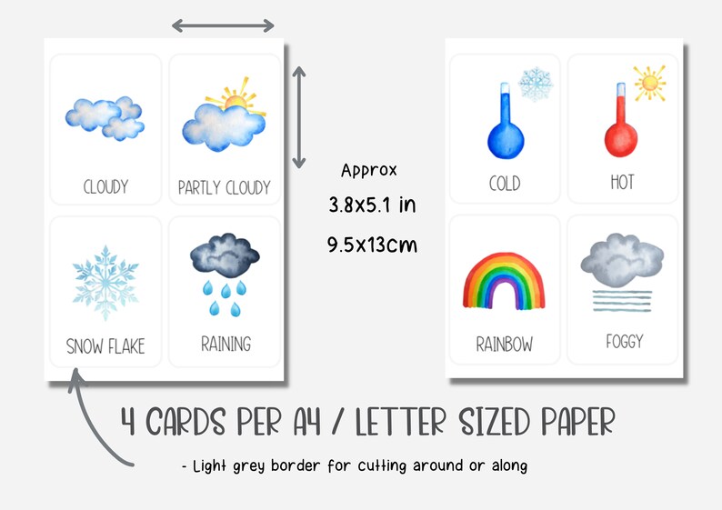 16 Weather Flashcard PNG Printables Instant Download Weather | Etsy