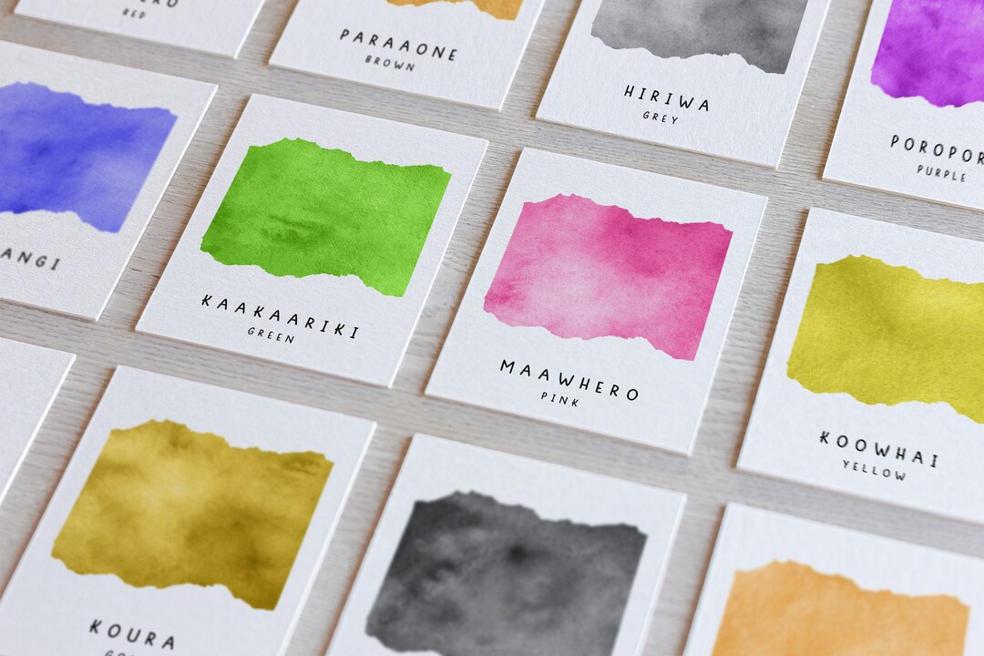Watercolor Color Flashcards in Maori & English, Set of 12 Instant PNG ...