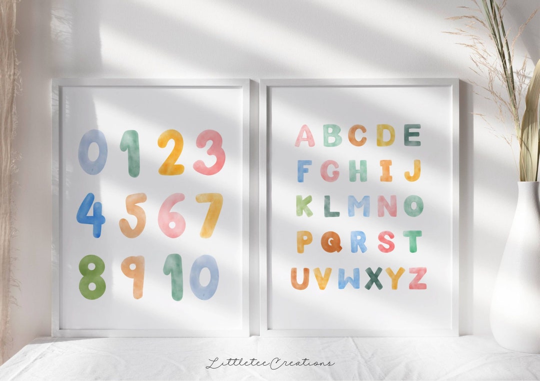 Watercolor Alphabet Numbers Print, Kids Nursery Decor (digital Download ...