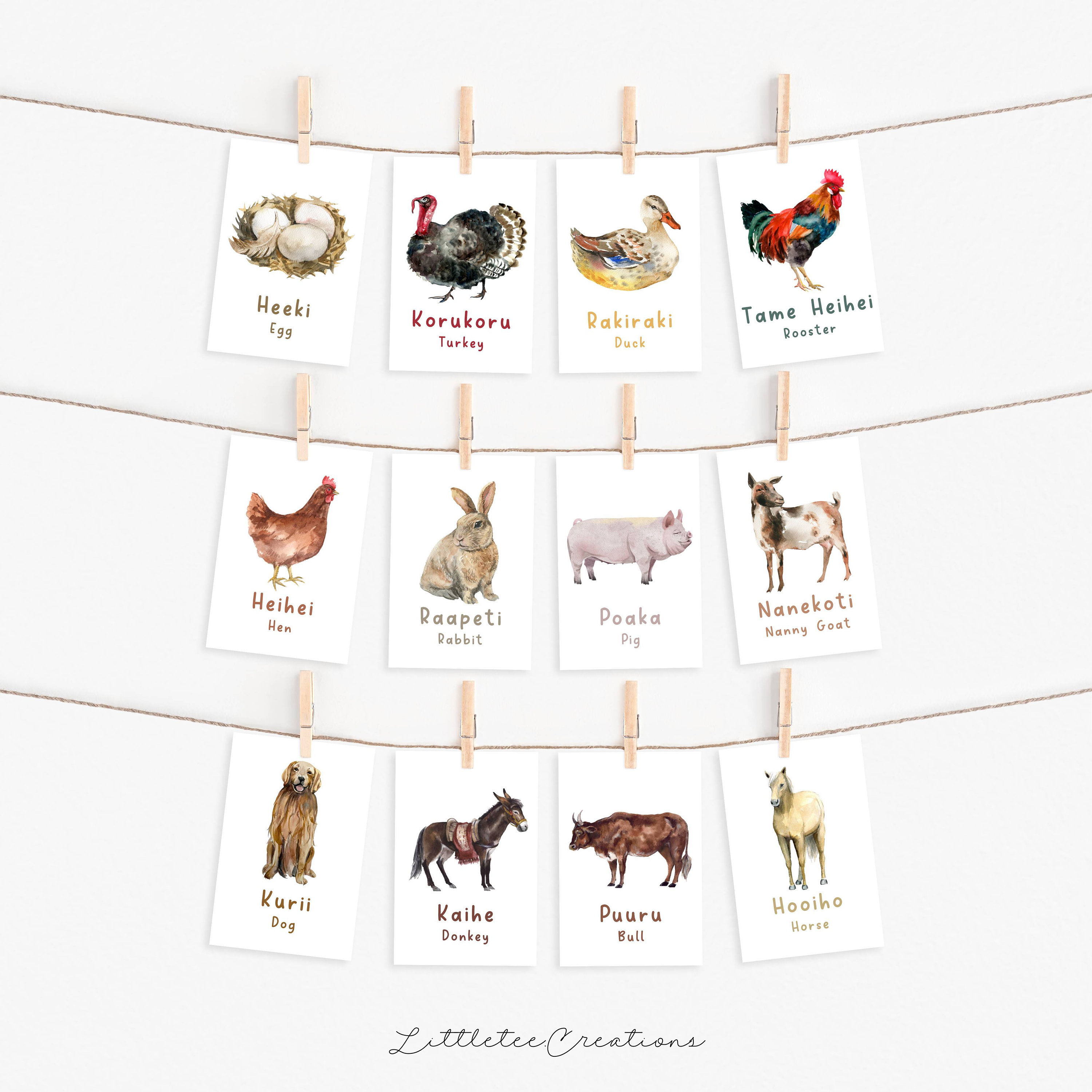 Farm Animals in Maori & English Flashcards, Instant Digital Download ...