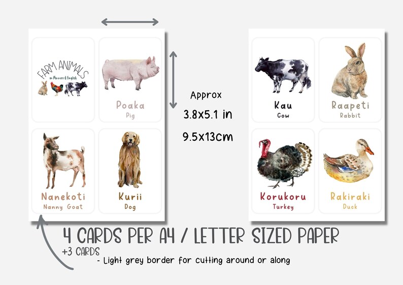 Farm Animals in Maori & English Flashcards, Instant Digital Download ...